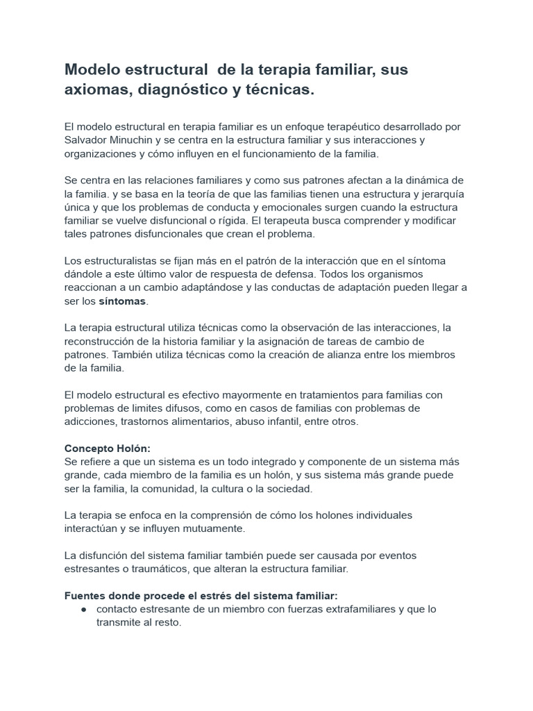Modelo Estructural de La Terapia Familiar, Sus Axiomas, Diagnóstico y Técnicas | PDF ...