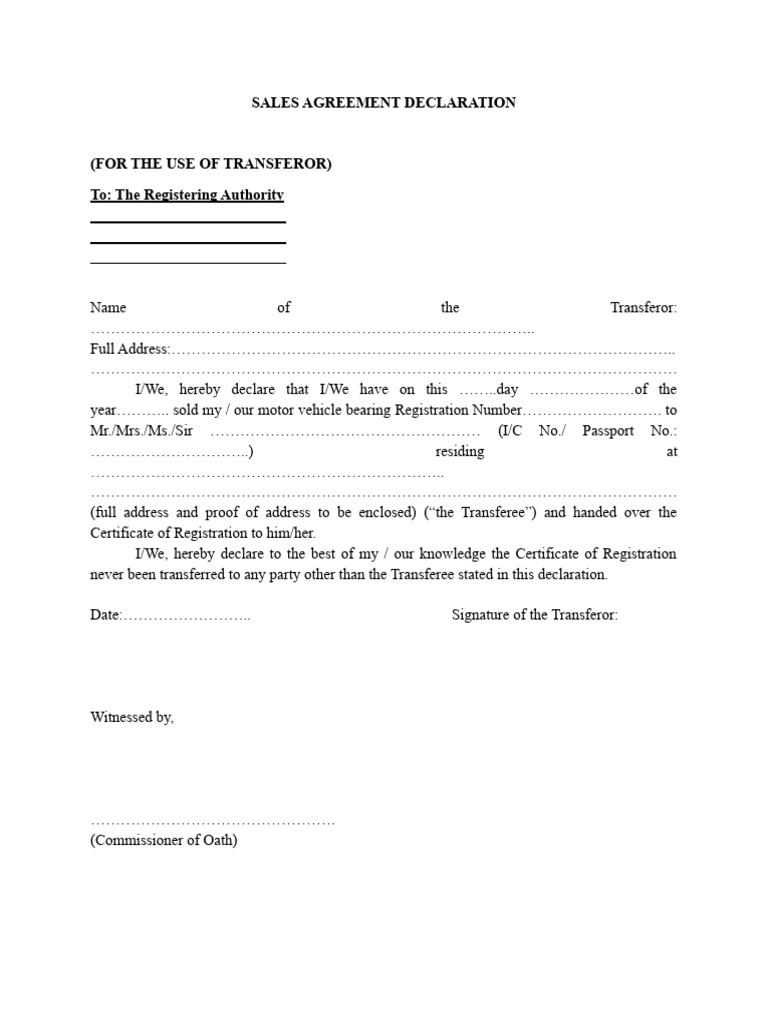 Sales Agreement Declaration | PDF | Business
