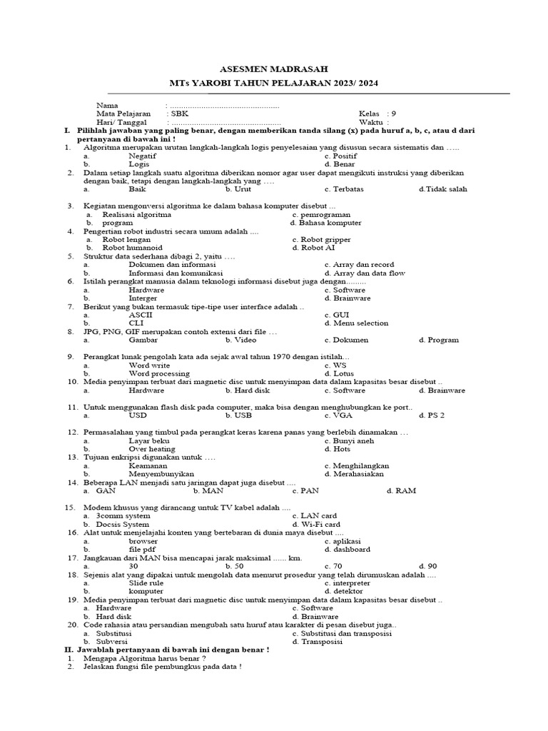 Asesmen Madrasah SBK | PDF | Game & Aktivitas | Teknologi & Rekayasa