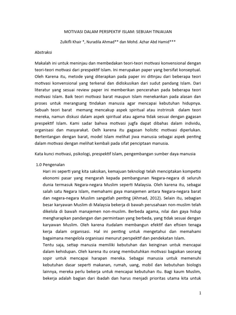 Motivasi dalam Perspektif Islam dan Teori Barat | PDF