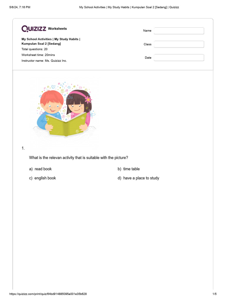 School Activities and Study Habits Quiz | PDF | Linguistics