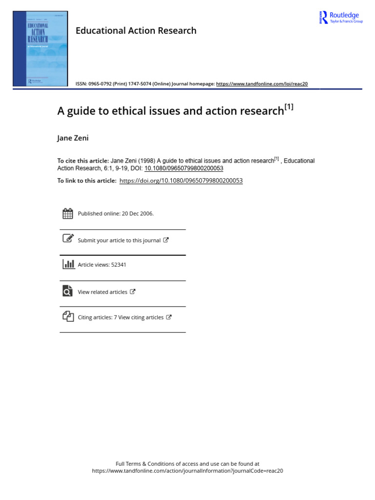 A Guide To Ethical Issues And Action Research Pdf Informed Consent