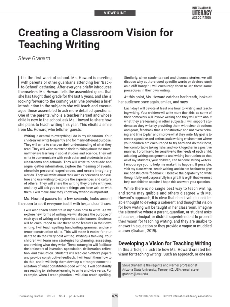 Graham 2021 Classroom Vision | PDF | Writing | Teachers