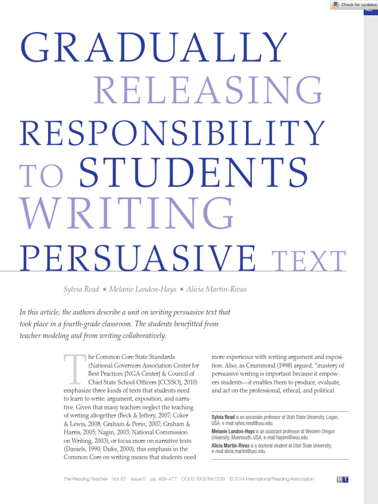 Teaching Persuasive Writing in Grades 4-5 | PDF | Teachers | Human ...