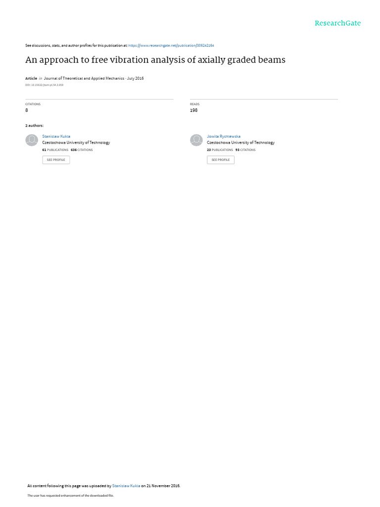 An Approach To Free Vibration Analysis of Axially | PDF | Equations ...