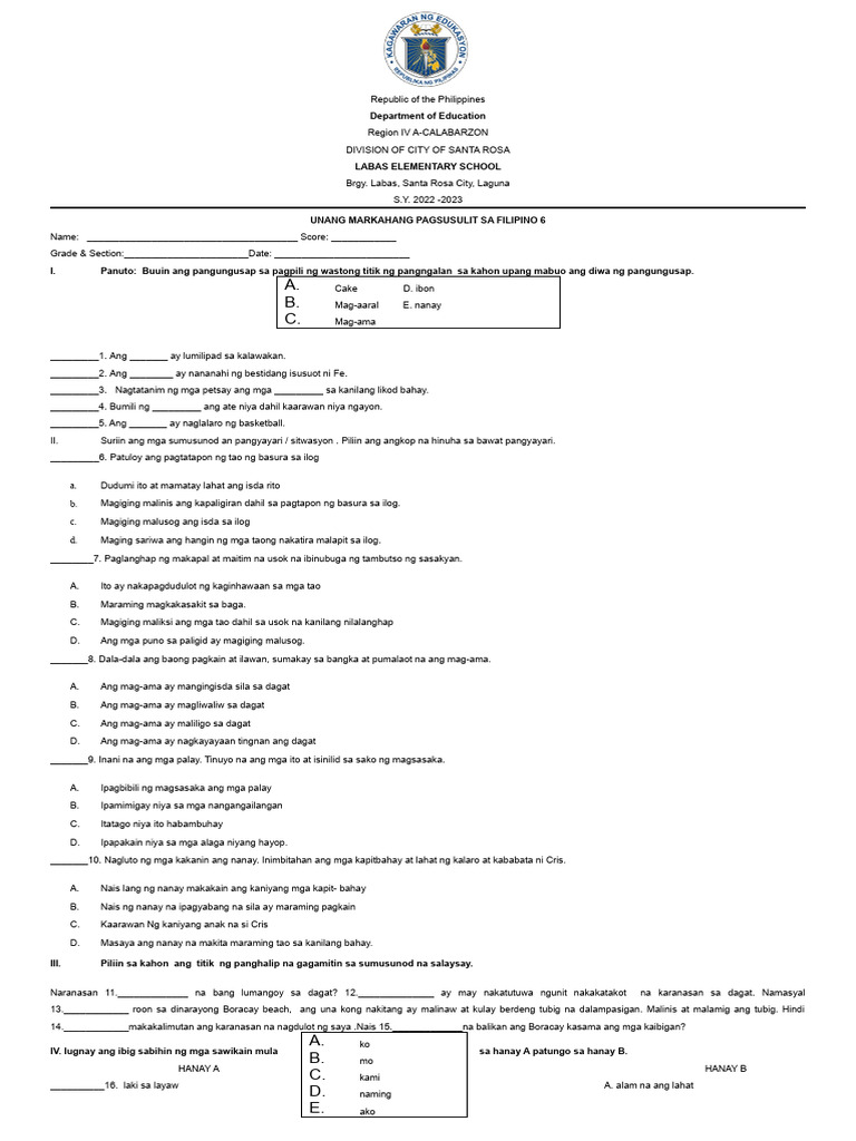 1st PERIODICAL TEST in FILIPINO6 | PDF