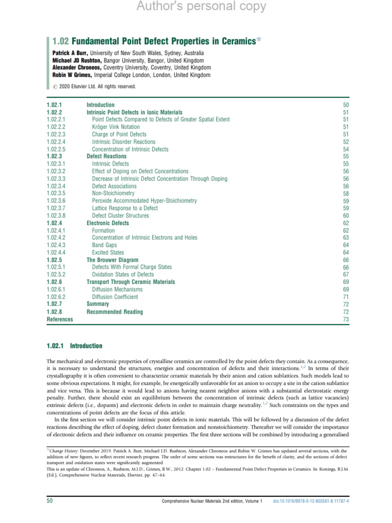 Point Defect Properties in Ceramics | PDF | Dislocation | Ion