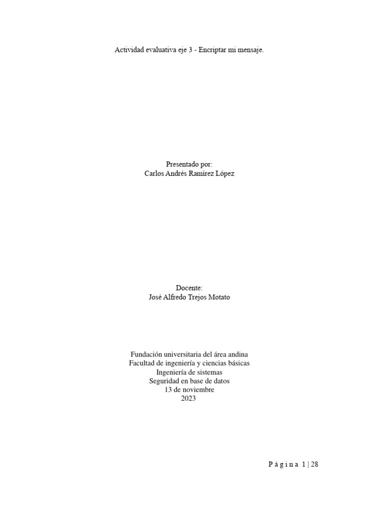 Actividad Evaluativa Eje 3 Seguridad en Base de Datos | PDF | Cifrado | Clave (criptografía)