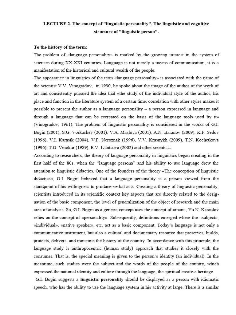 Linguistic Personality Explained | PDF | Linguistics | Concept