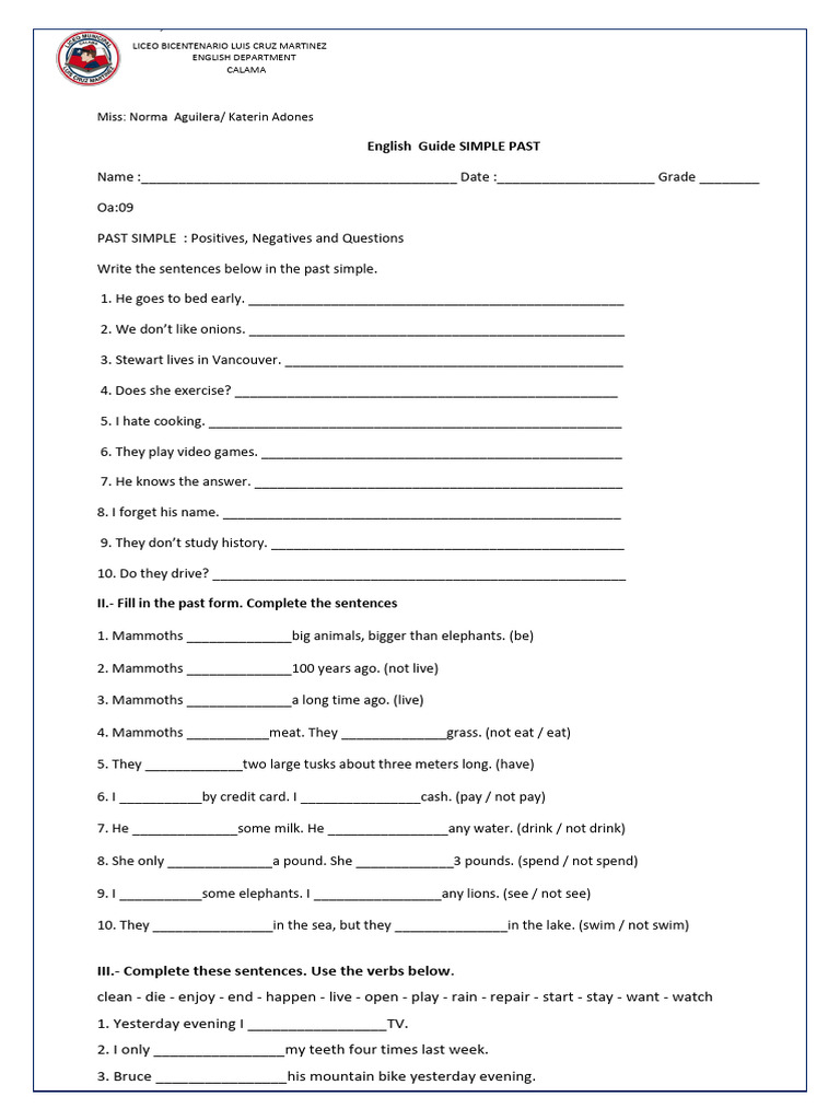 English Guide SIMPLE PAST 2 | PDF