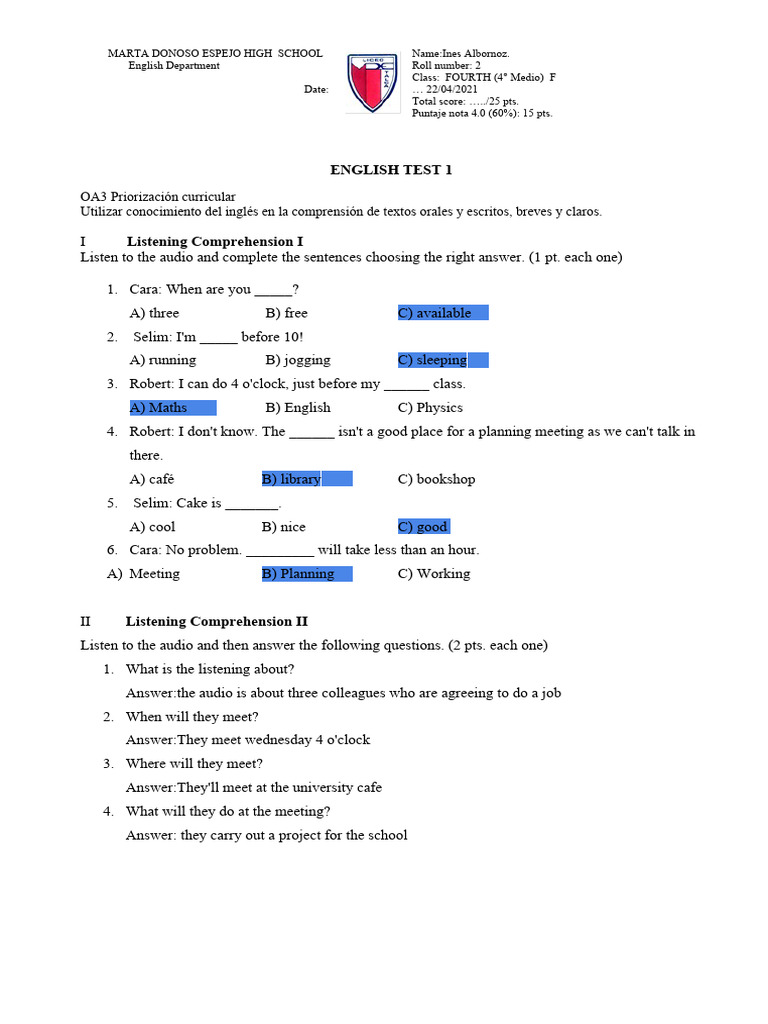 Prueba 4° Medio | PDF | Study Skills | Pedagogy