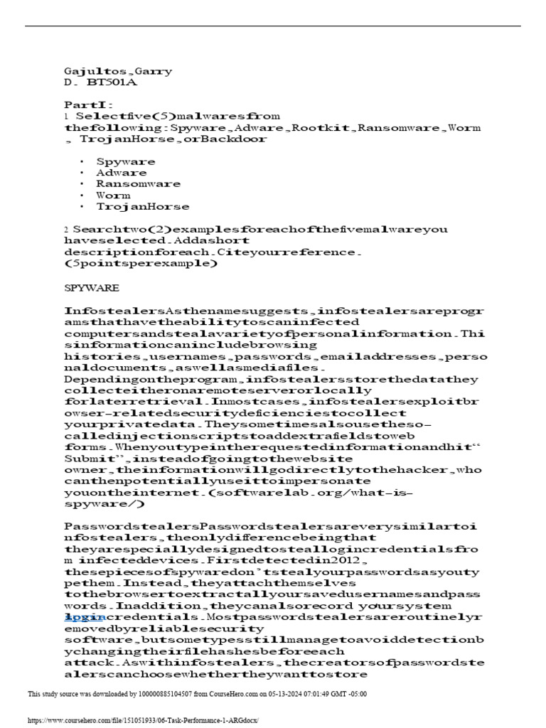 06 Task Performance 1 ARG | PDF | Security | Computer Security
