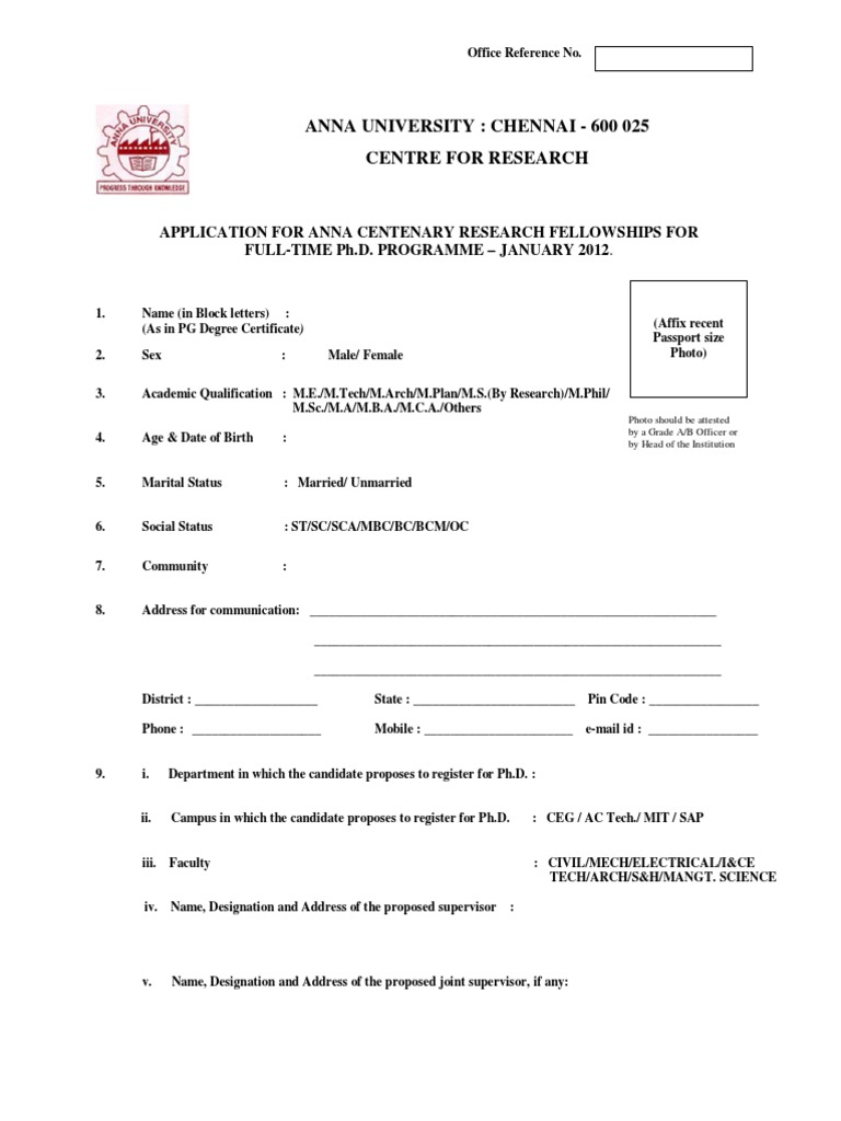 Anna University: Chennai - 600 025 Centre For Research | PDF | Doctor ...