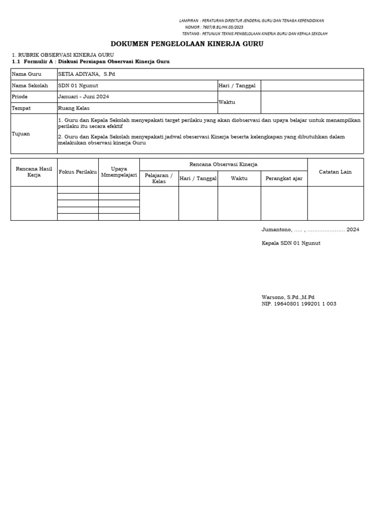 Format Observasi Kinerja Guru | PDF
