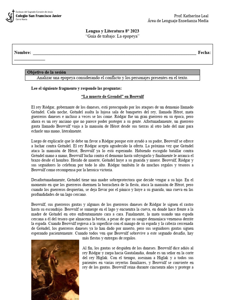 Guía 1 La Epopeya (Análisis "La Muerte de Grendel" de Beowulf ...