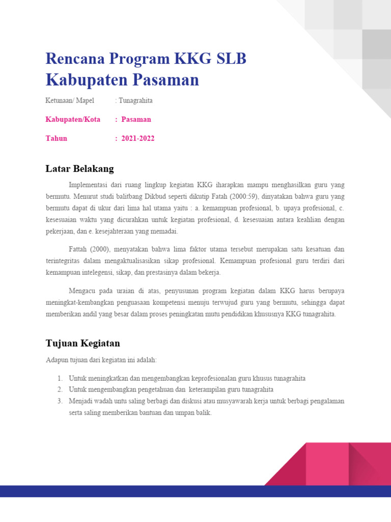 Program KKG SLB Tunagrahita Pasaman | PDF