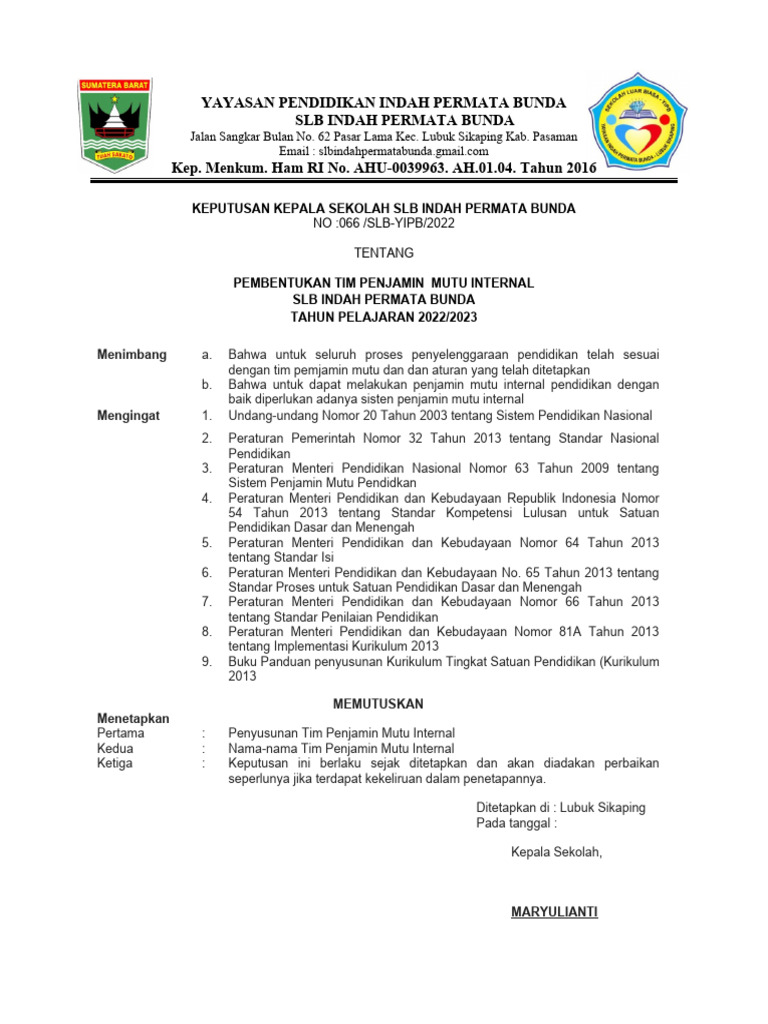 SK Tim Penjamin Mutu Internal | PDF