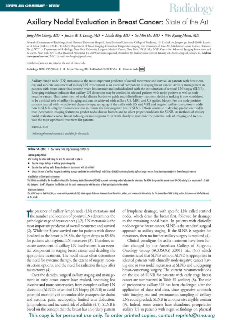 Chang Et Al 2020 Axillary Nodal Evaluation in Breast Cancer State of The Art | Download Free PDF ...