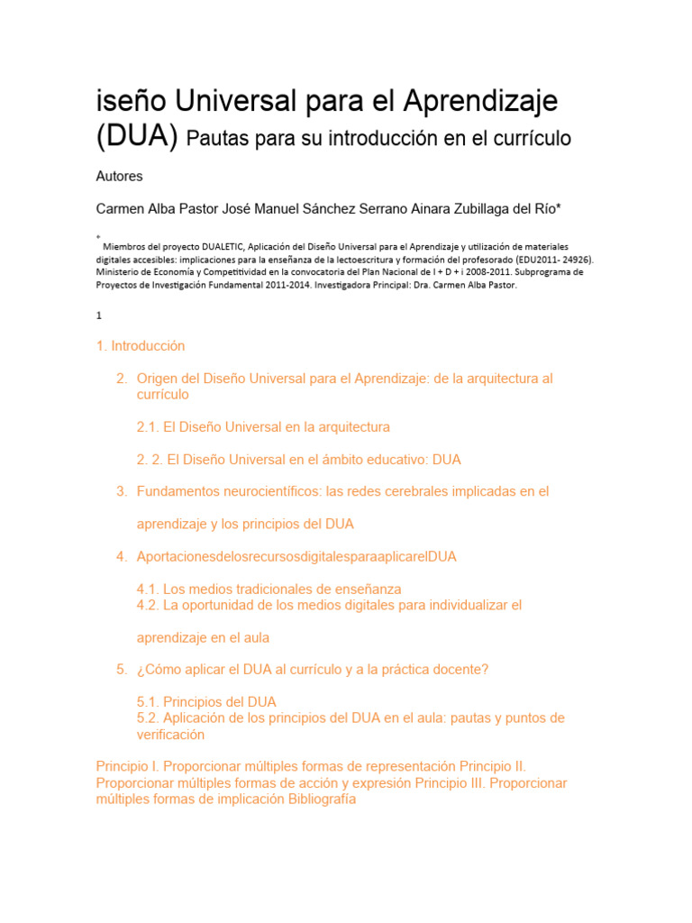 DUA Diseño Universal para El Aprendizaje | PDF | Aprendizaje | Plan de ...