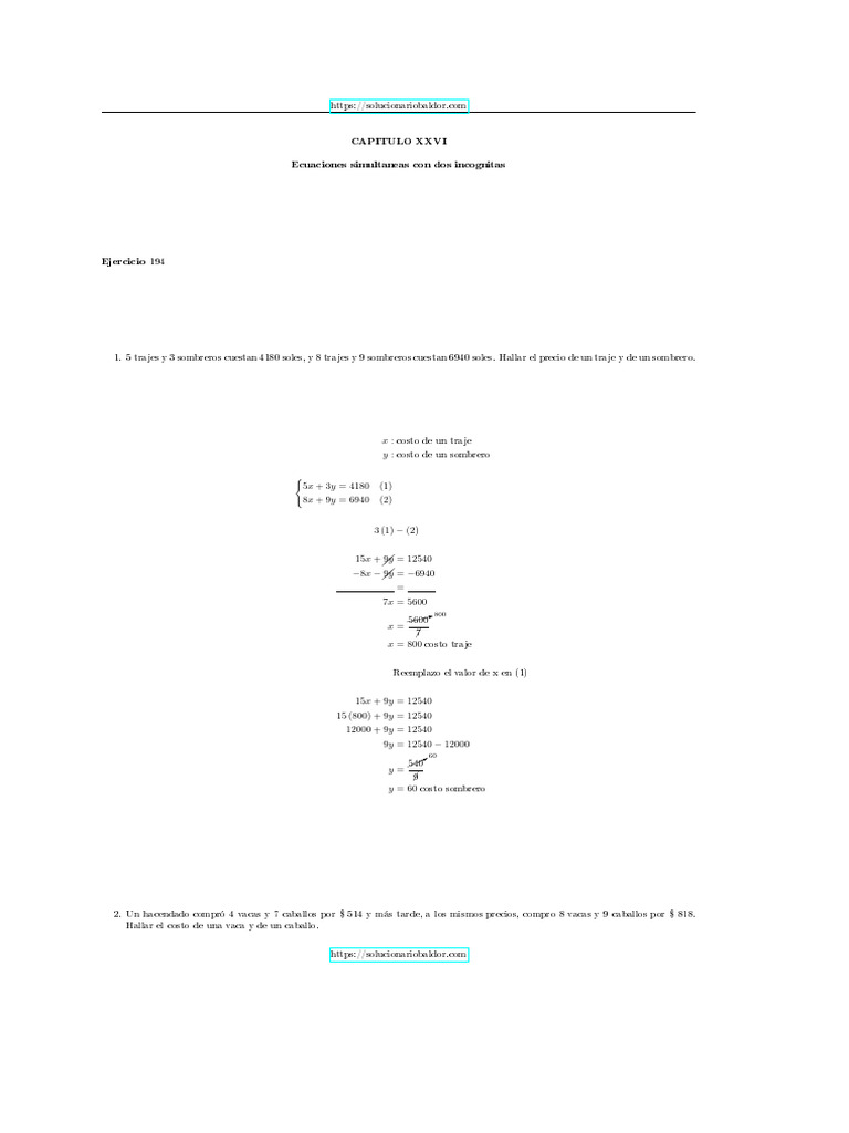 Ejercicio 194 Ecuaciones Simultáneas Pdf Ajedrez