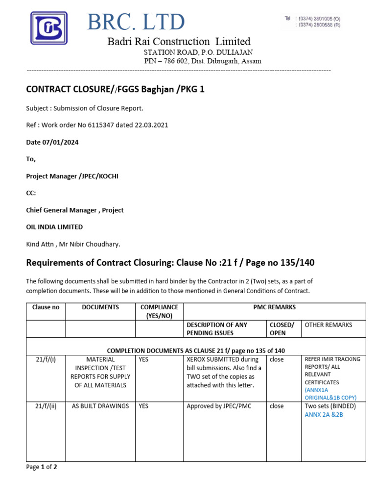 Contract Closure Report Submission | PDF | Technology & Engineering