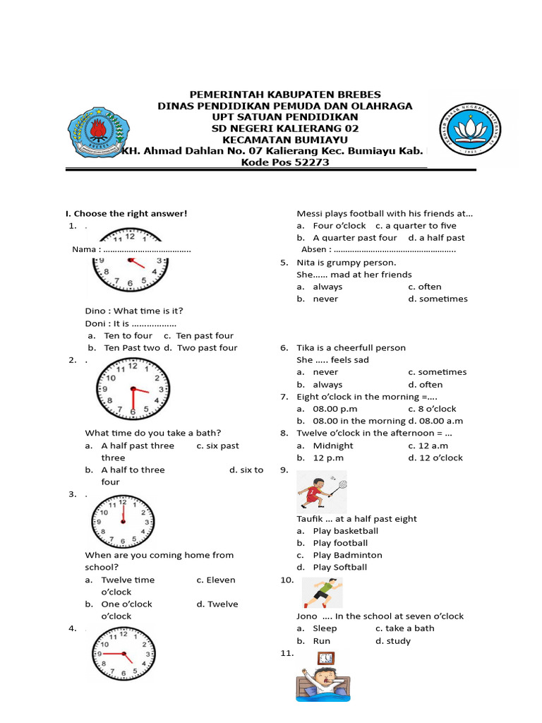Soal Pts Bahasa Inggris Kelas 4 2024 | PDF | Animals And Humans | Zoology