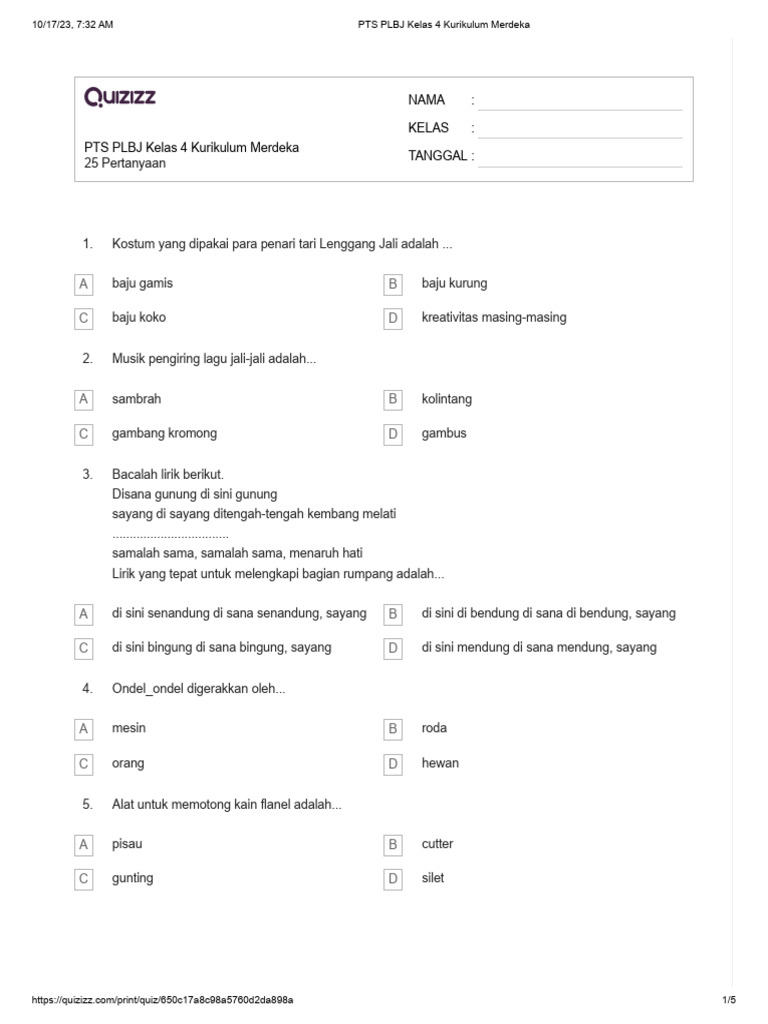 PTS PLBJ Kelas 4 Kurikulum Merdeka | PDF