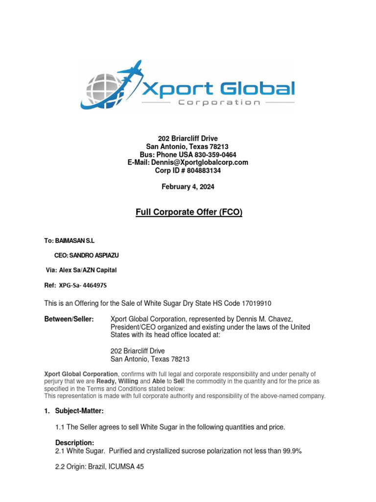 Fco Sugar Miami Baimasan SL Sa Danny PDF (Export Global | PDF | Letter ...