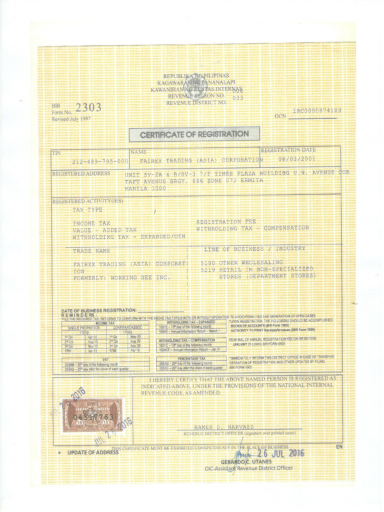 BIR 2303 - Fairex | PDF