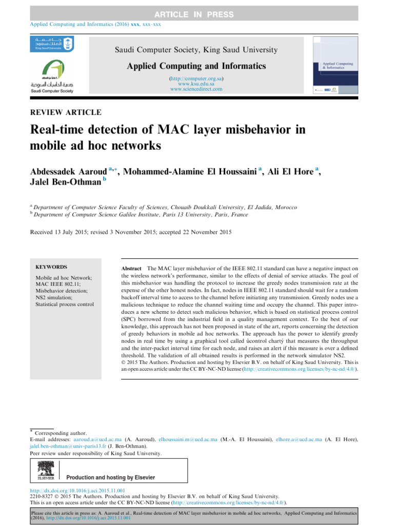 Real-Time Detection of MAC Layer Misbehavior in Mo | PDF | Channel ...