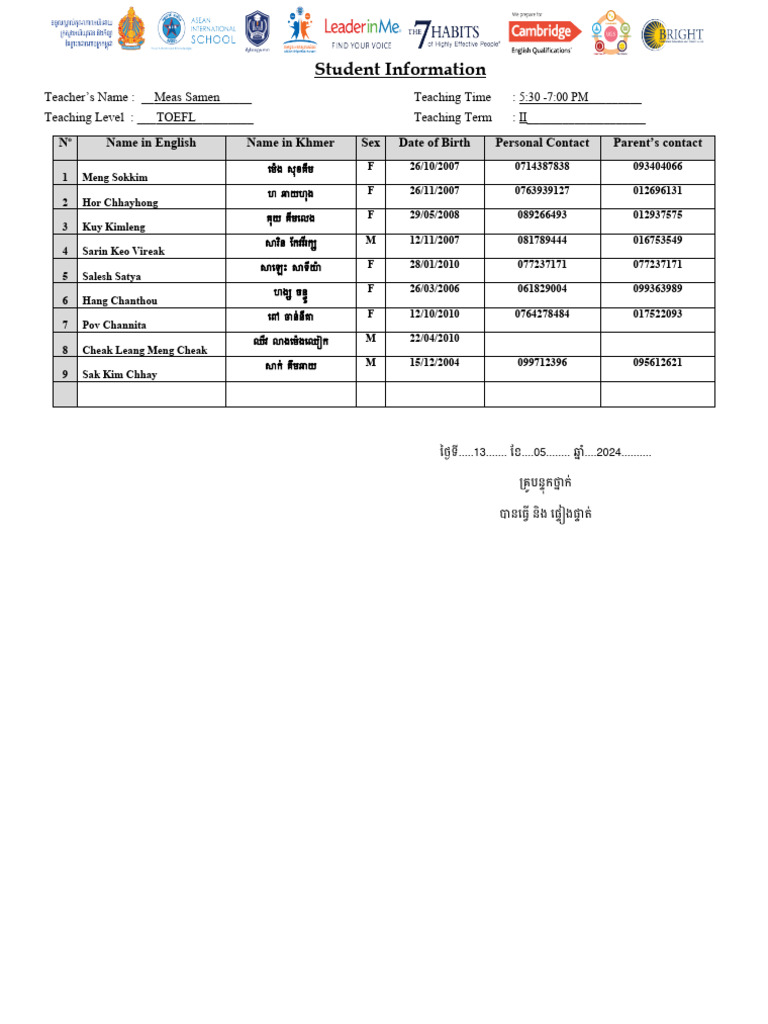 TOEFL Student Information | PDF