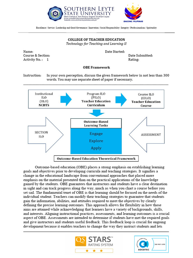 College of Teacher Education: Name: Date Started: Course & Section: Date Submitted: Activity No ...