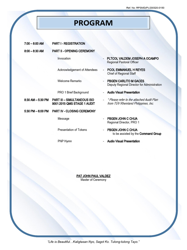 ISO QMS Stage 1 Audit Program_Short | PDF