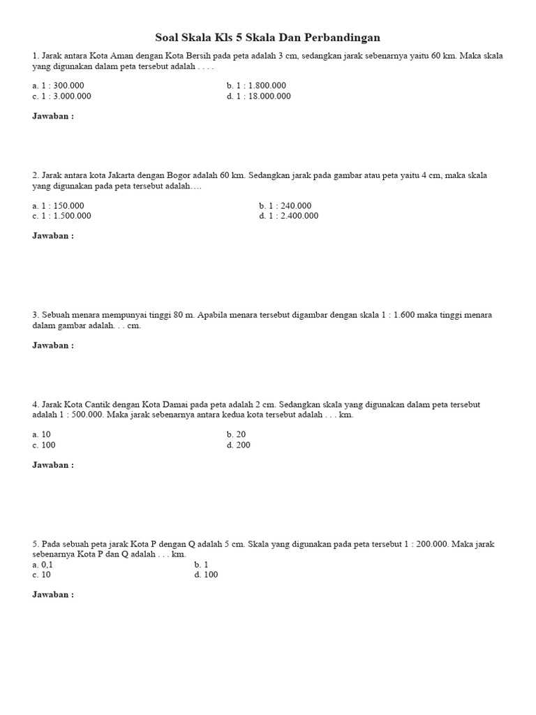 Soal Skala Kls 5 Skala Dan Perbandingan | PDF