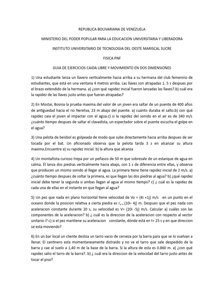 Guia 2 Ejercicios | PDF | Aceleración | Velocidad