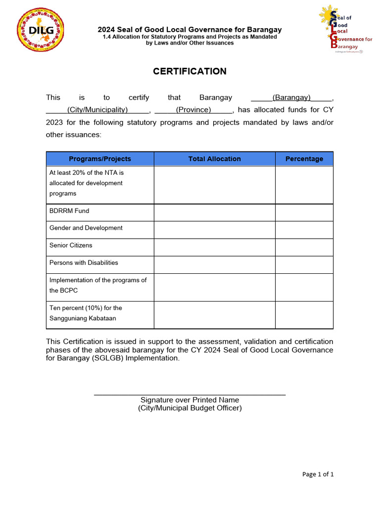 1.4. Certification - Statutory Programs | PDF