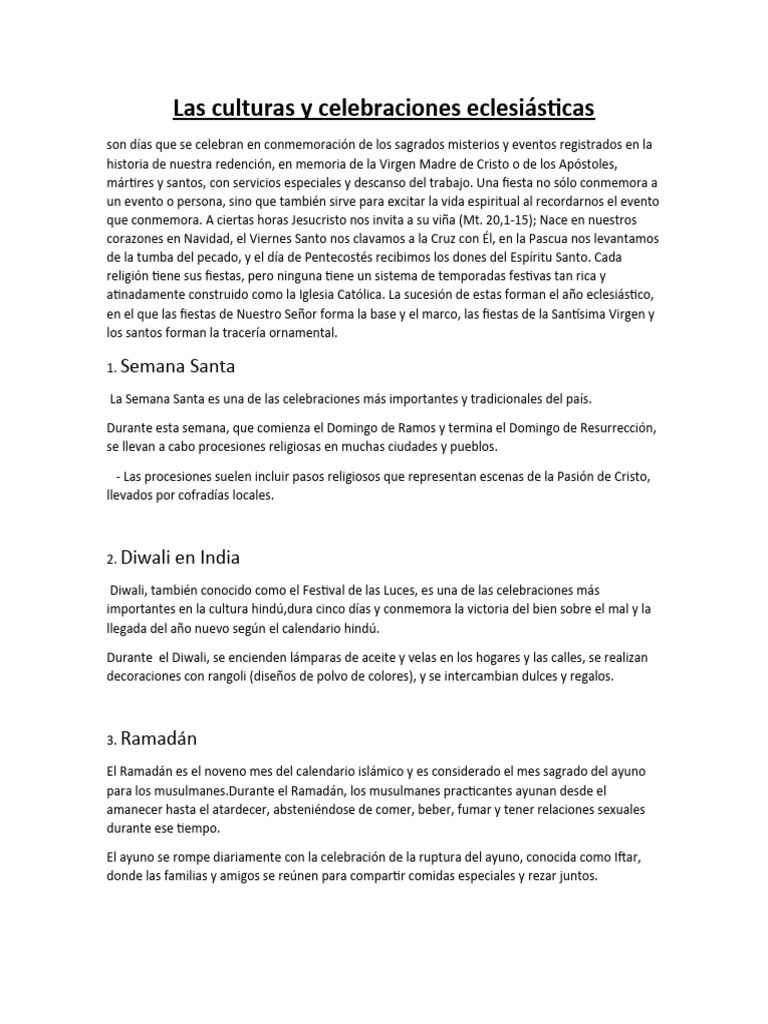 Las Culturas y Celebraciones Eclesiásticas | PDF | Pascua de Resurrección