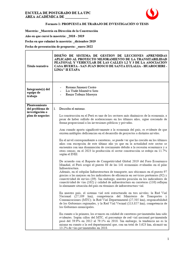 formato 1 UPC version3 | PDF | La carretera | Infraestructura