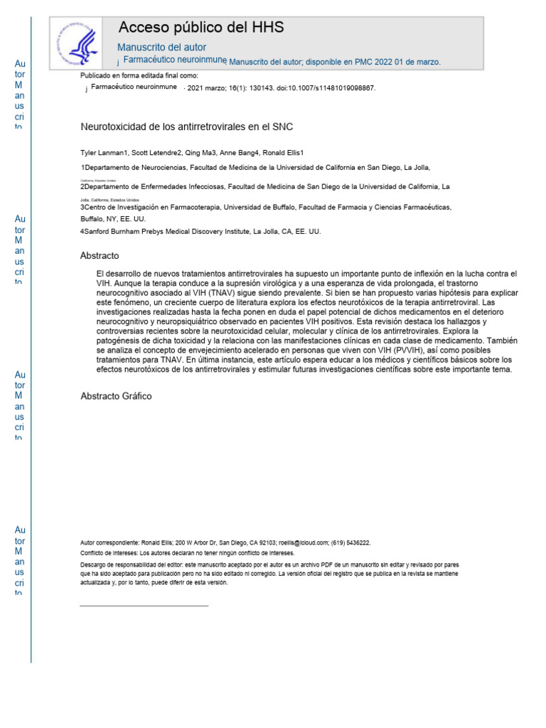Neurotoxicidad de Antirretrovirales en VIH | PDF | Manejo del VIH / SIDA | VIH