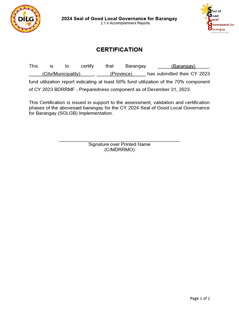 2.1.4.2 Certification-BDRRM Fund Util | PDF