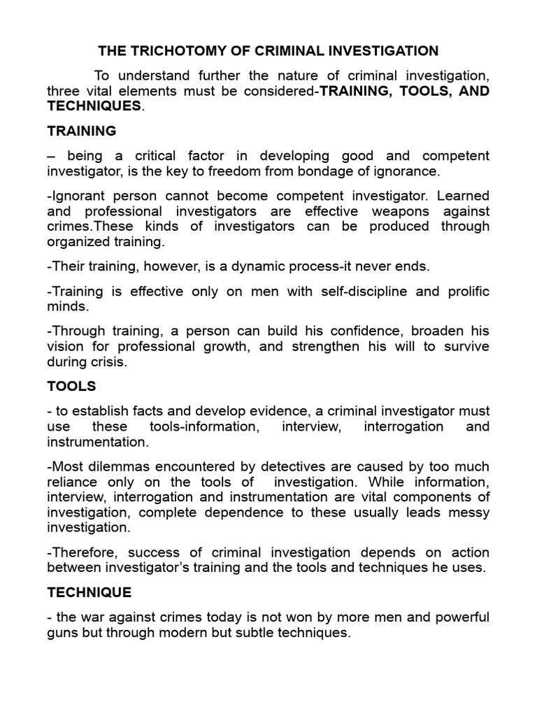 The Trichotomy of Criminal Investigation | PDF | Torture | Interrogation