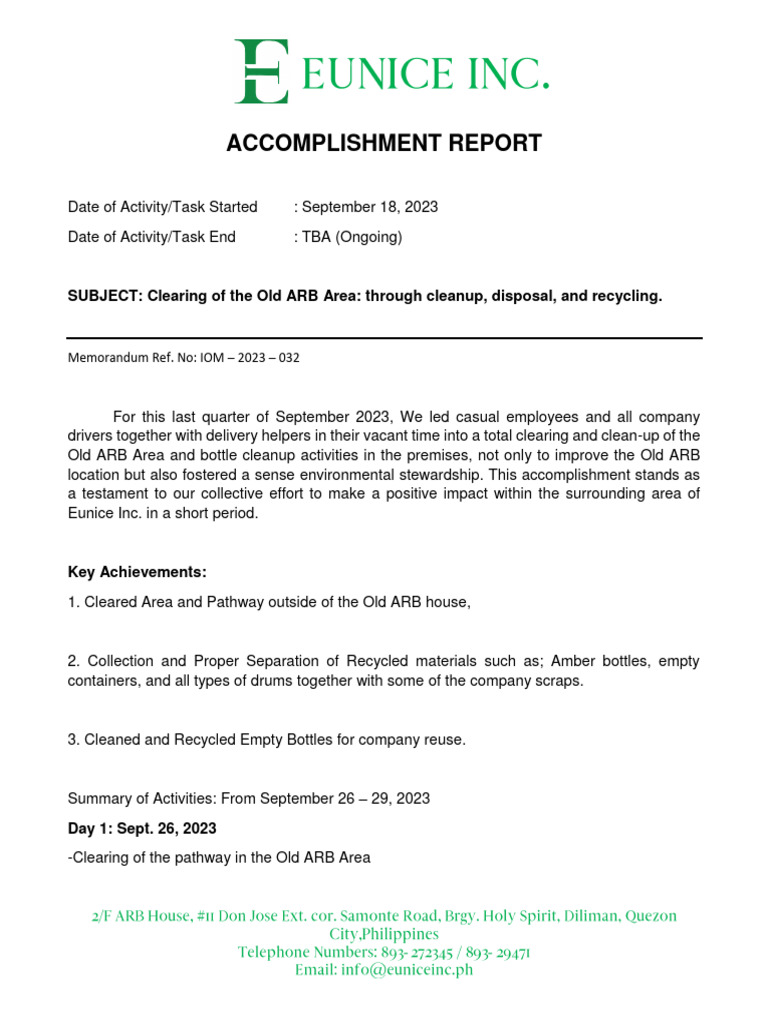 Accomplishment Report - Old ARB Area | PDF | Materials | Waste