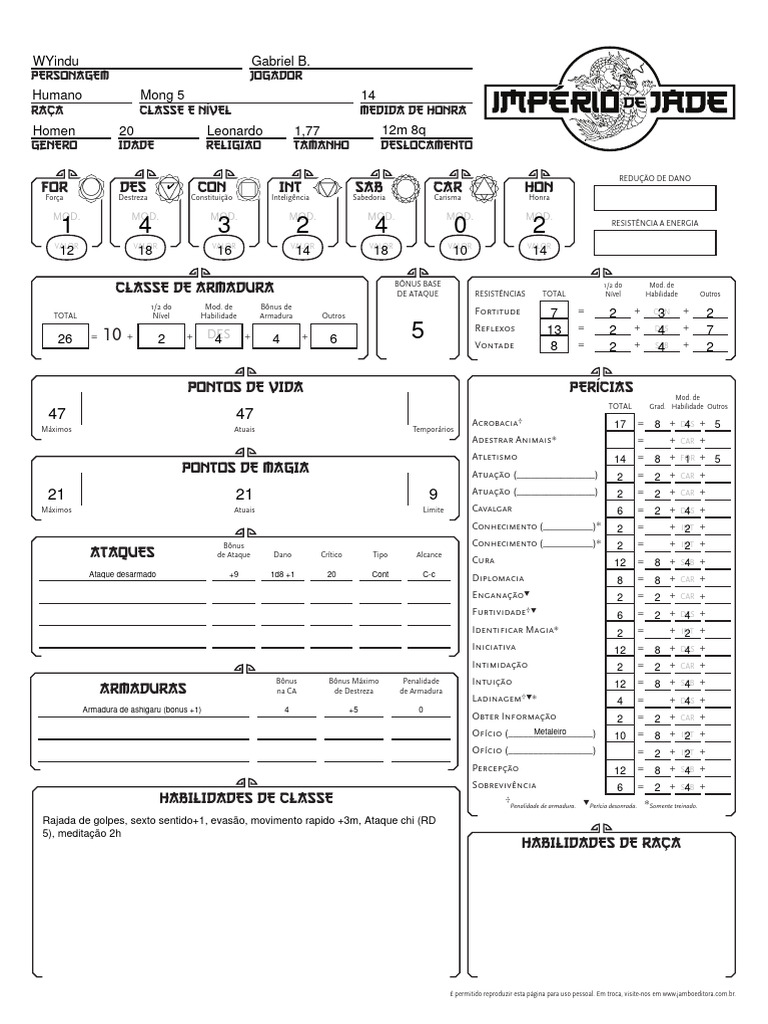 Ficha de Personagem para RPG | PDF