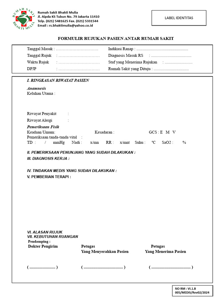 Formulir Rujukan Pasien Antar Rumah Sakit Fixx | PDF | Kesehatan ...