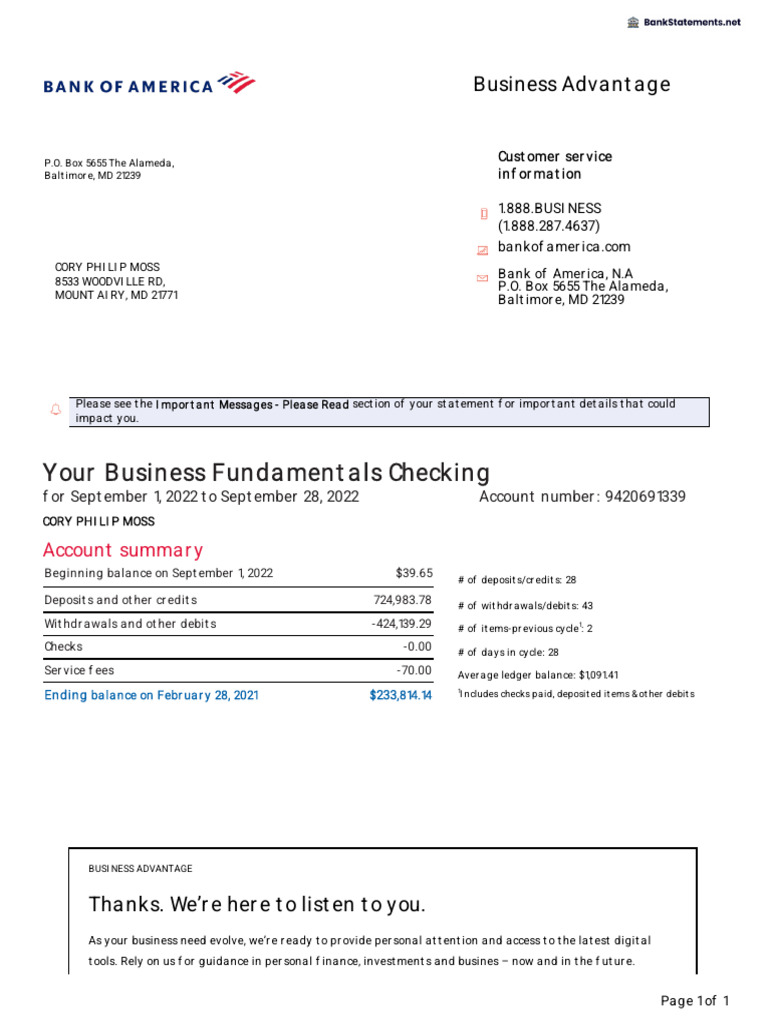 BOA Cory Moss Statement | PDF