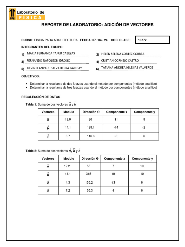 Reporte - Lab - Fisiarq - S02 - Av 2024 | PDF | Vector Euclidiano | Álgebra
