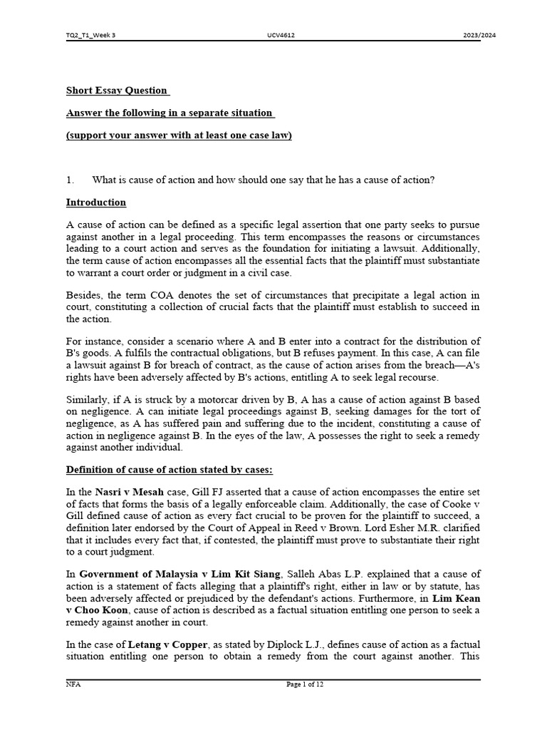 Understanding Cause of Action in Law | PDF | Negligence | Lawsuit