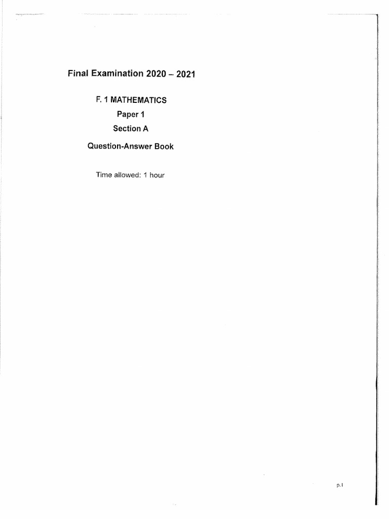 Final Exam - Mathematics - Paper 1 - Fb-Final-Scan | PDF