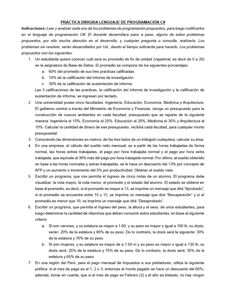 Práctica Dirigida Lenguaje de Programación C | PDF | Presupuesto
