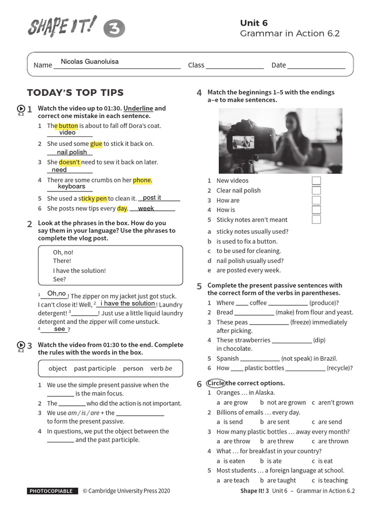 Grammar in Action Unit6 Without Answers | PDF | French Fries | Chocolate